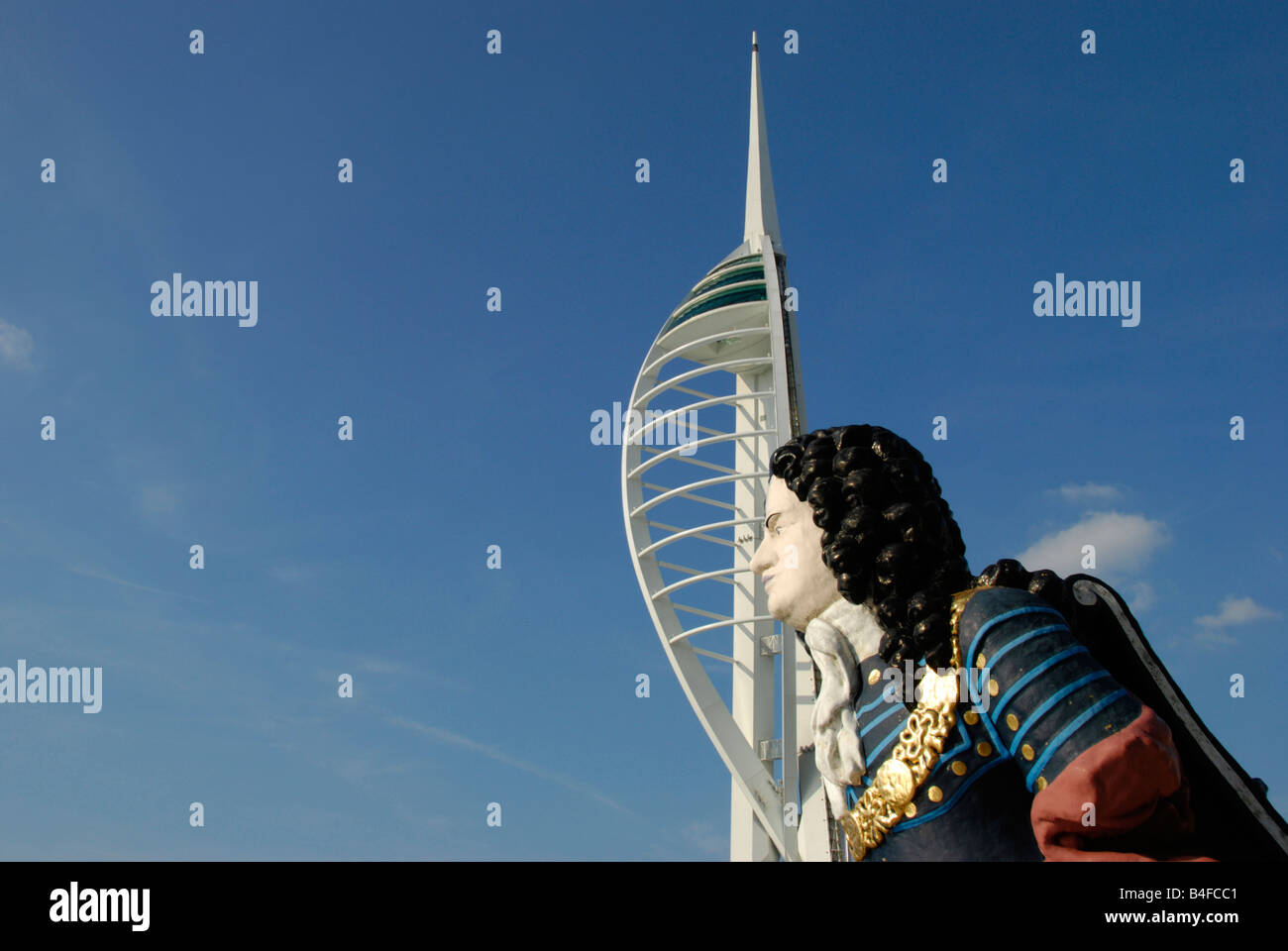 Spinnaker Tower and old ship s figurehead at Gunwharf Quays Portsmouth ...
