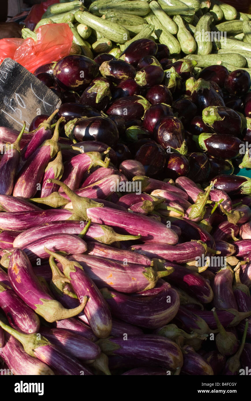 Fresh Purple and Black Aubergines and Courgettes For Sale at Lavrion ...