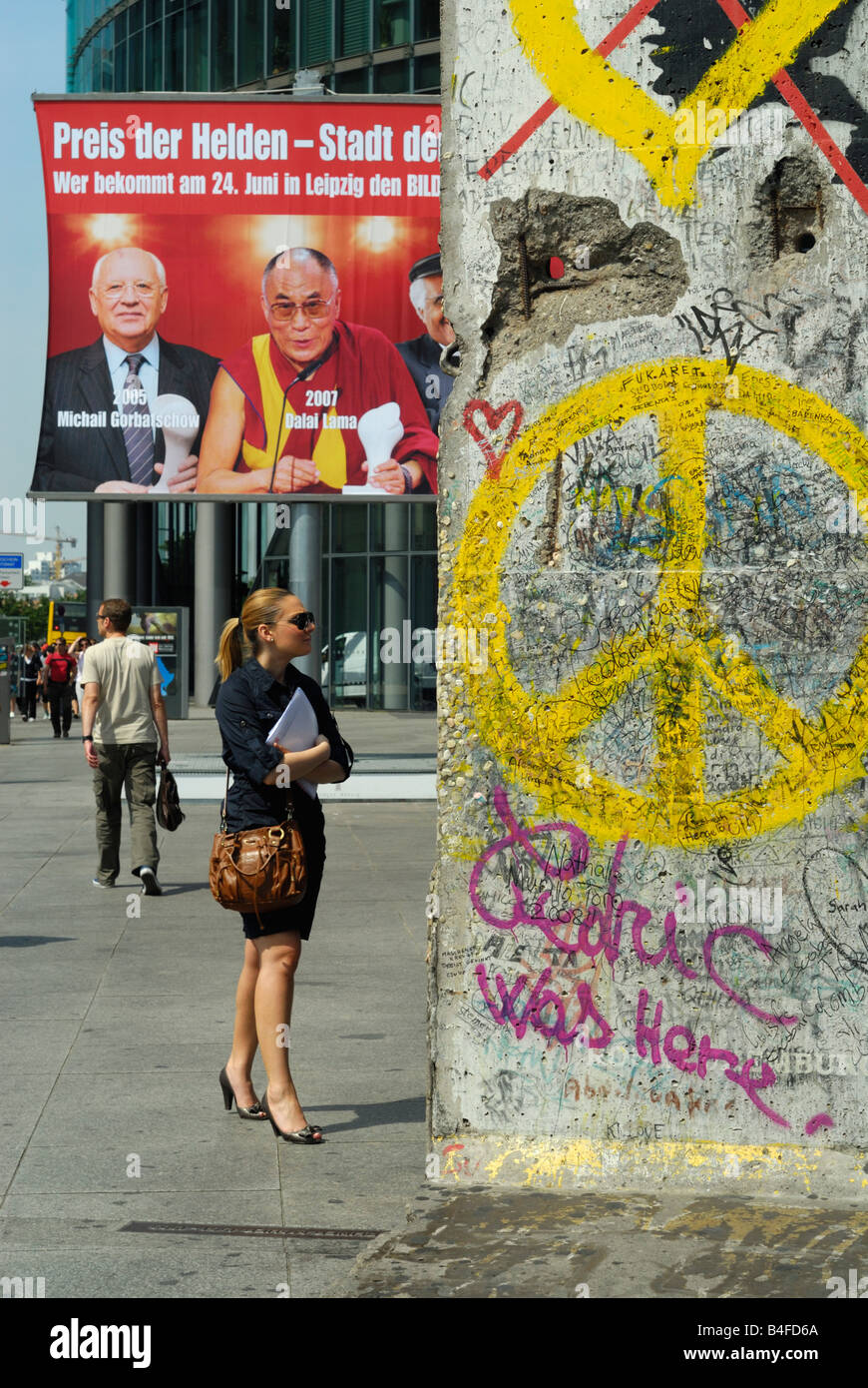 Peace Symbol painted on Berlin Wall at Potsdamer Platz in Berlin ...