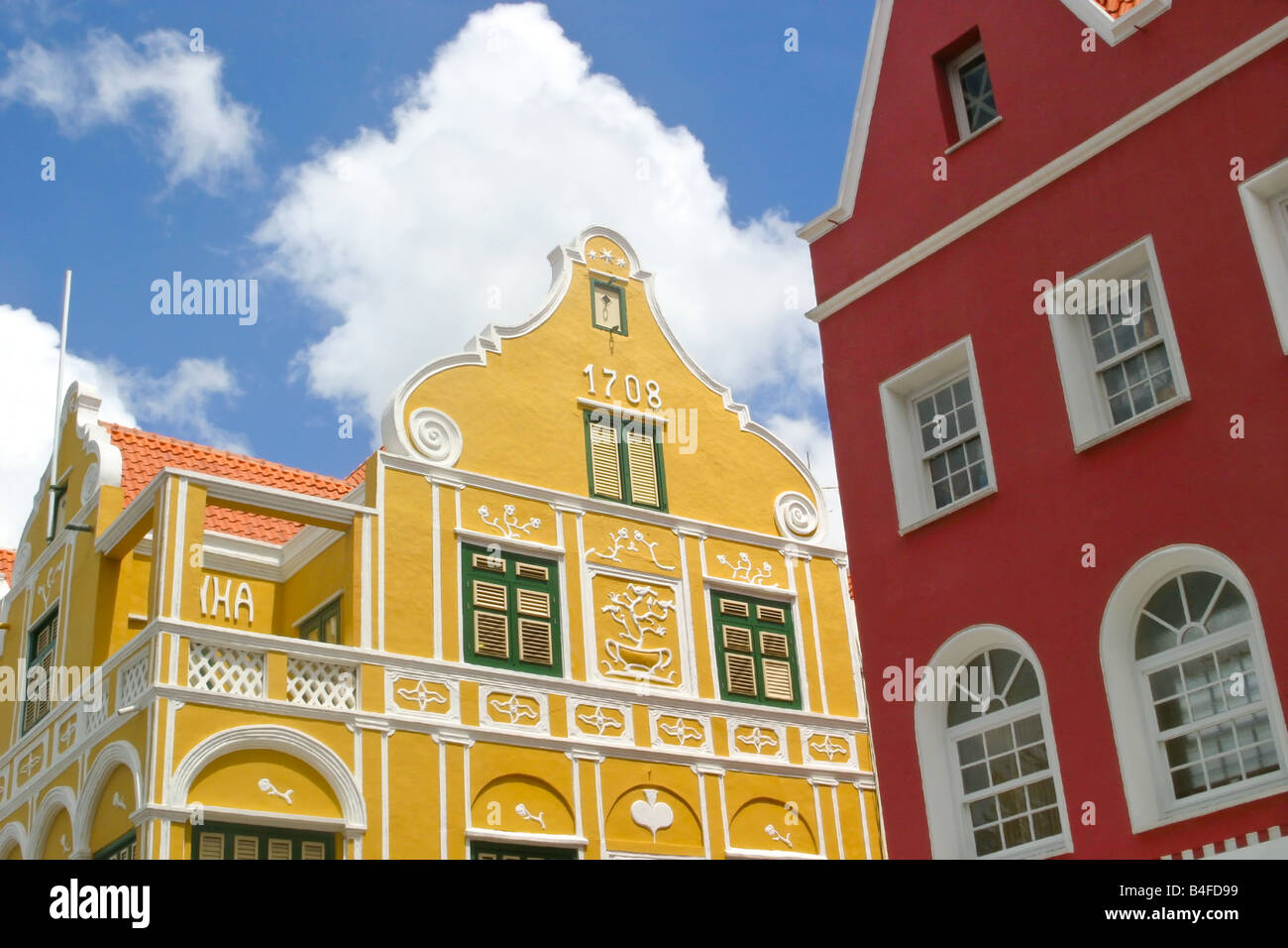 Oranjestad Aruba close up of colouful buildings Stock Photo - Alamy