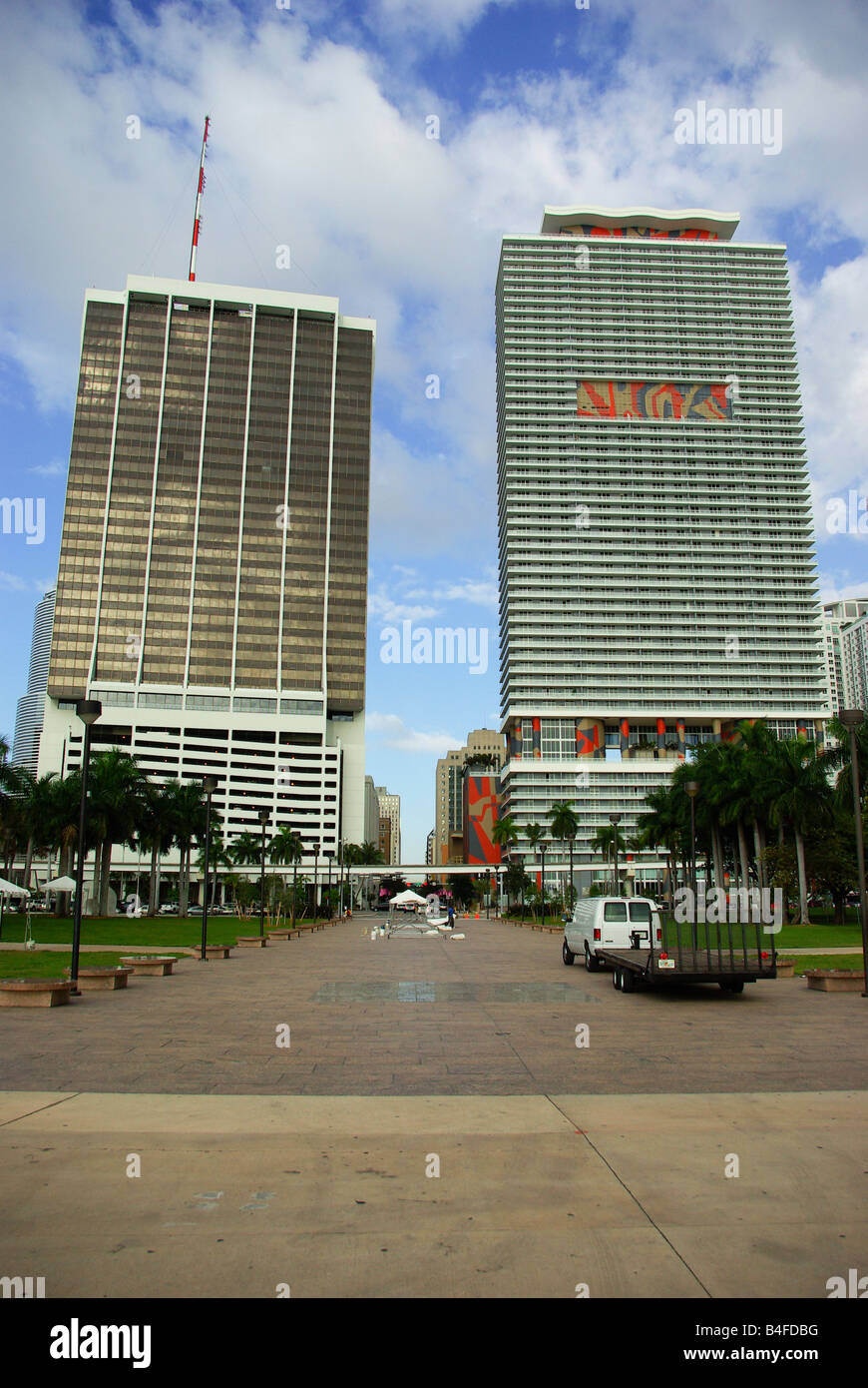 Towers of two skyscrapers seen in downtown Miami Stock Photo - Alamy
