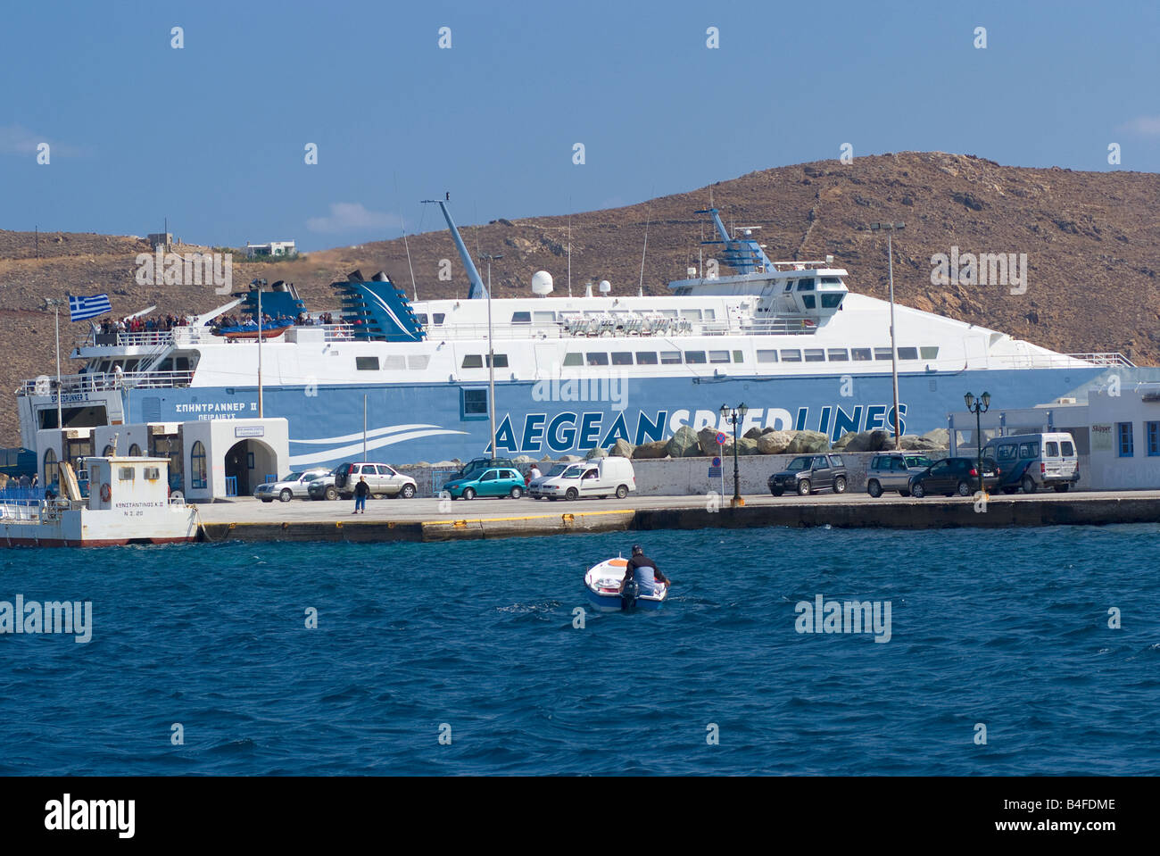 The Aegean Speed Lines Fast Ferry Speedrunner II Docked at Livadi Town ...