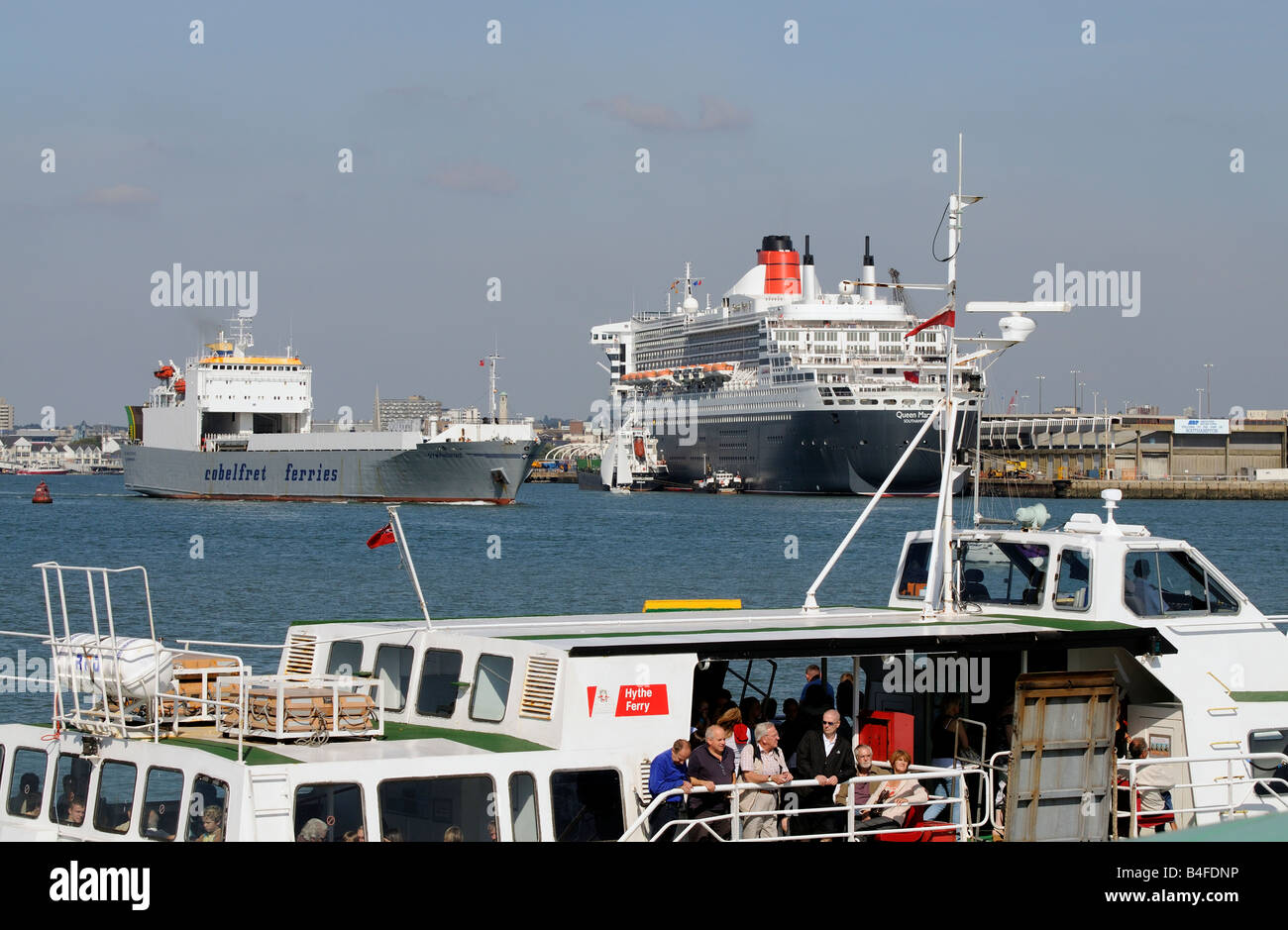 Port of Southampton England UK Queen Mary 2 and MV Symphorine Cobelfret ...