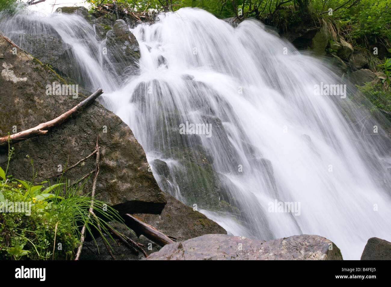 Summer mountain waterfall Stock Photo - Alamy
