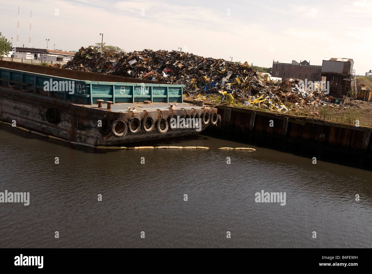 Metal awaiting processing in a recycling plant along Newtown Creek an ...