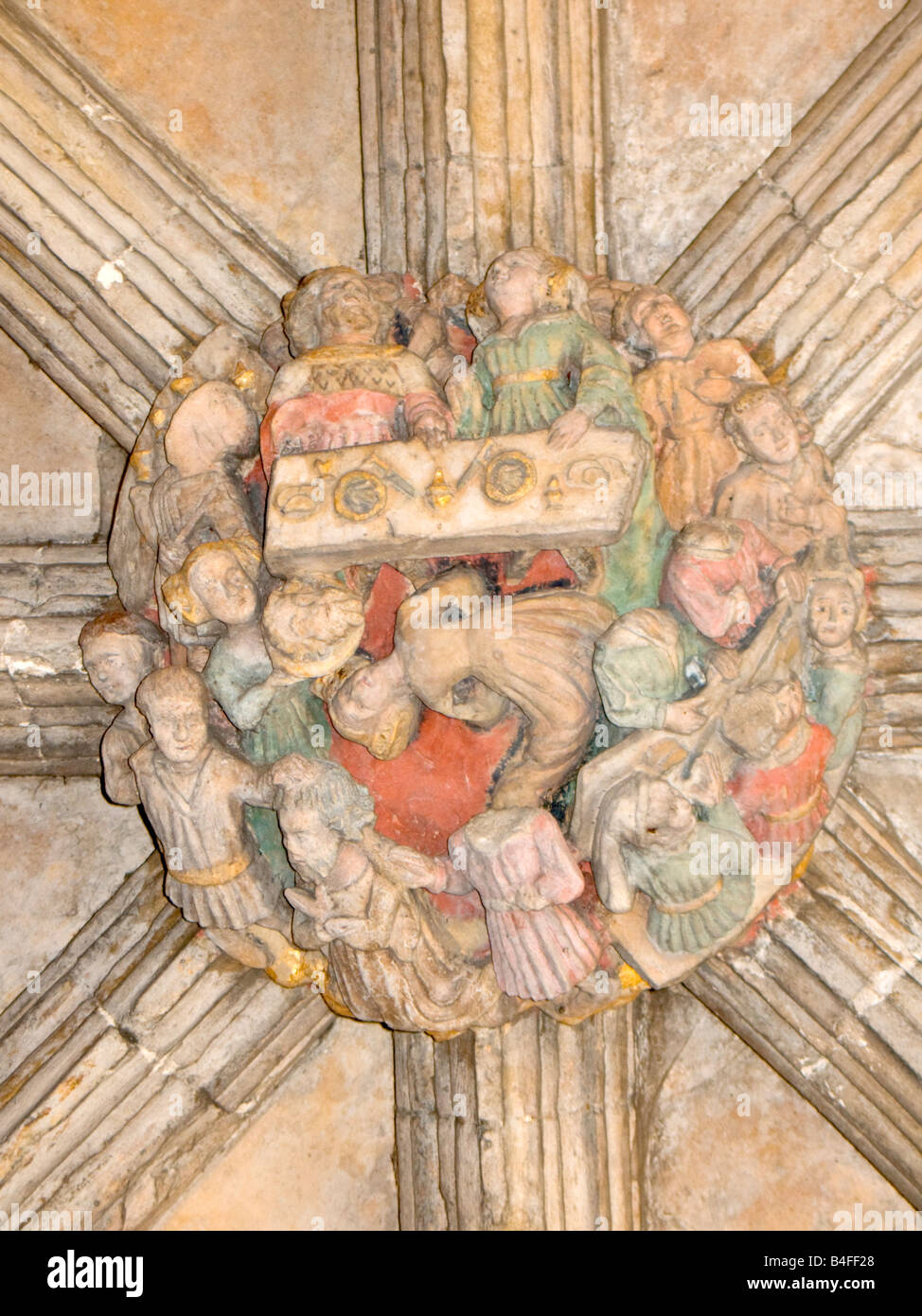 Ceiling boss in Norwich Cathedral showing Salome and the head of St ...