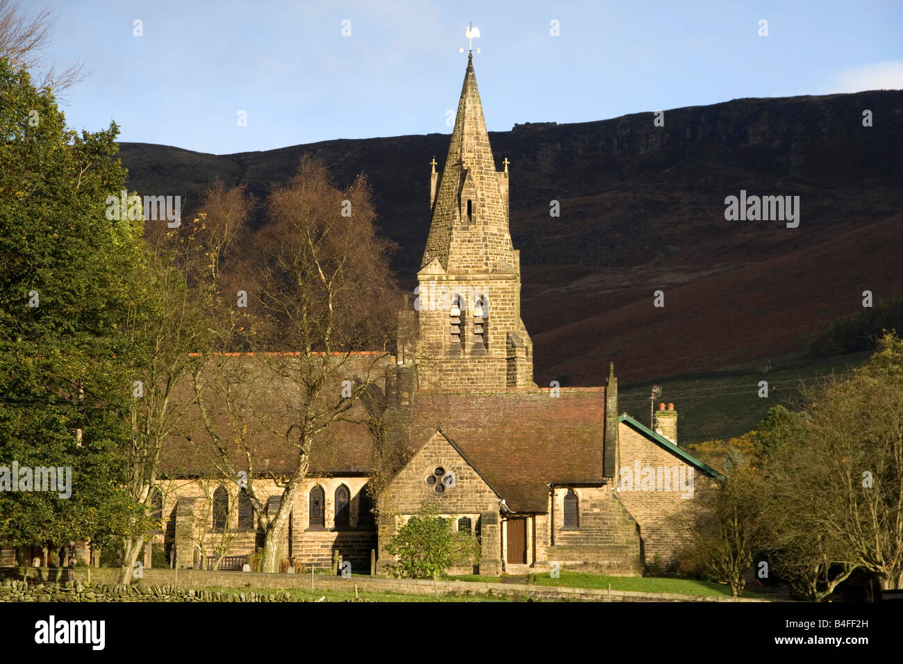 edale parish church in autumn derbyshire peak district england uk gb ...