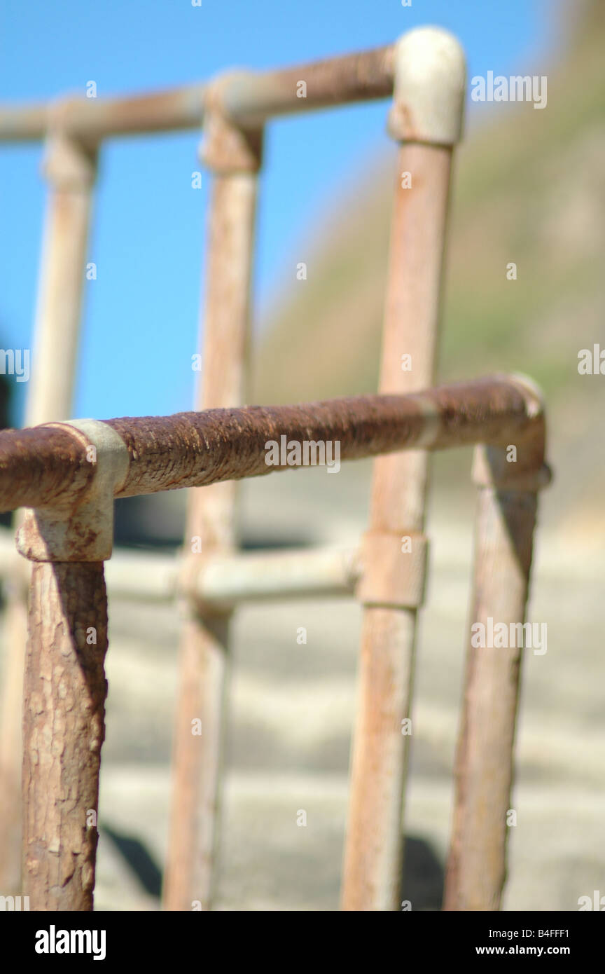 Cliff steps with railings in Cornwall Stock Photo - Alamy