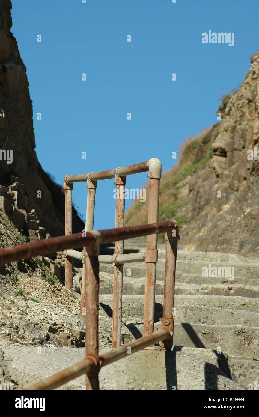 Cliff steps with railings in Cornwall Stock Photo - Alamy