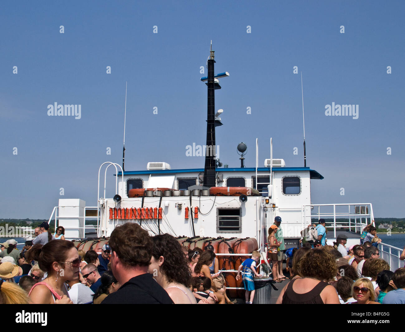 Passengers of Block Island Ferry. Block Island is a popular summer ...