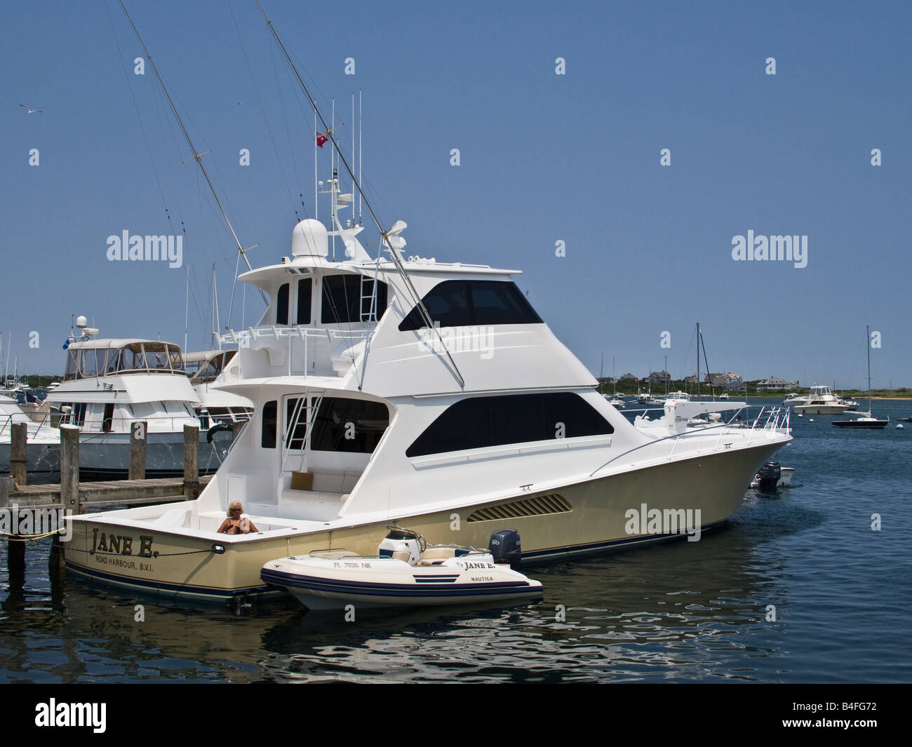 Boats in the marina in New Harbor of Block Island. Block Island is a ...