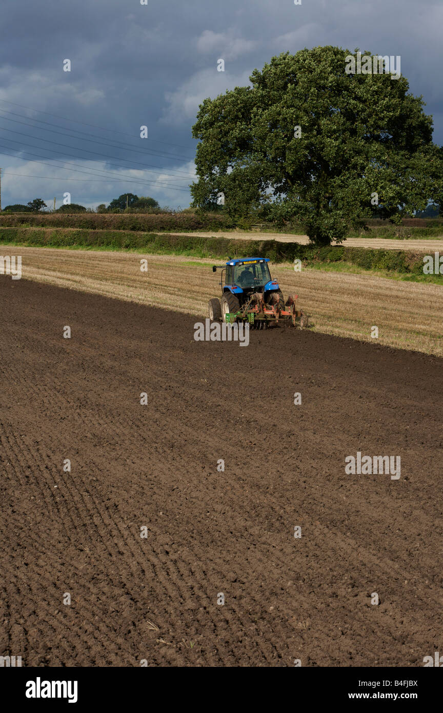 Ploughing up a stubble field ready to plant Barley with a New Holland ...