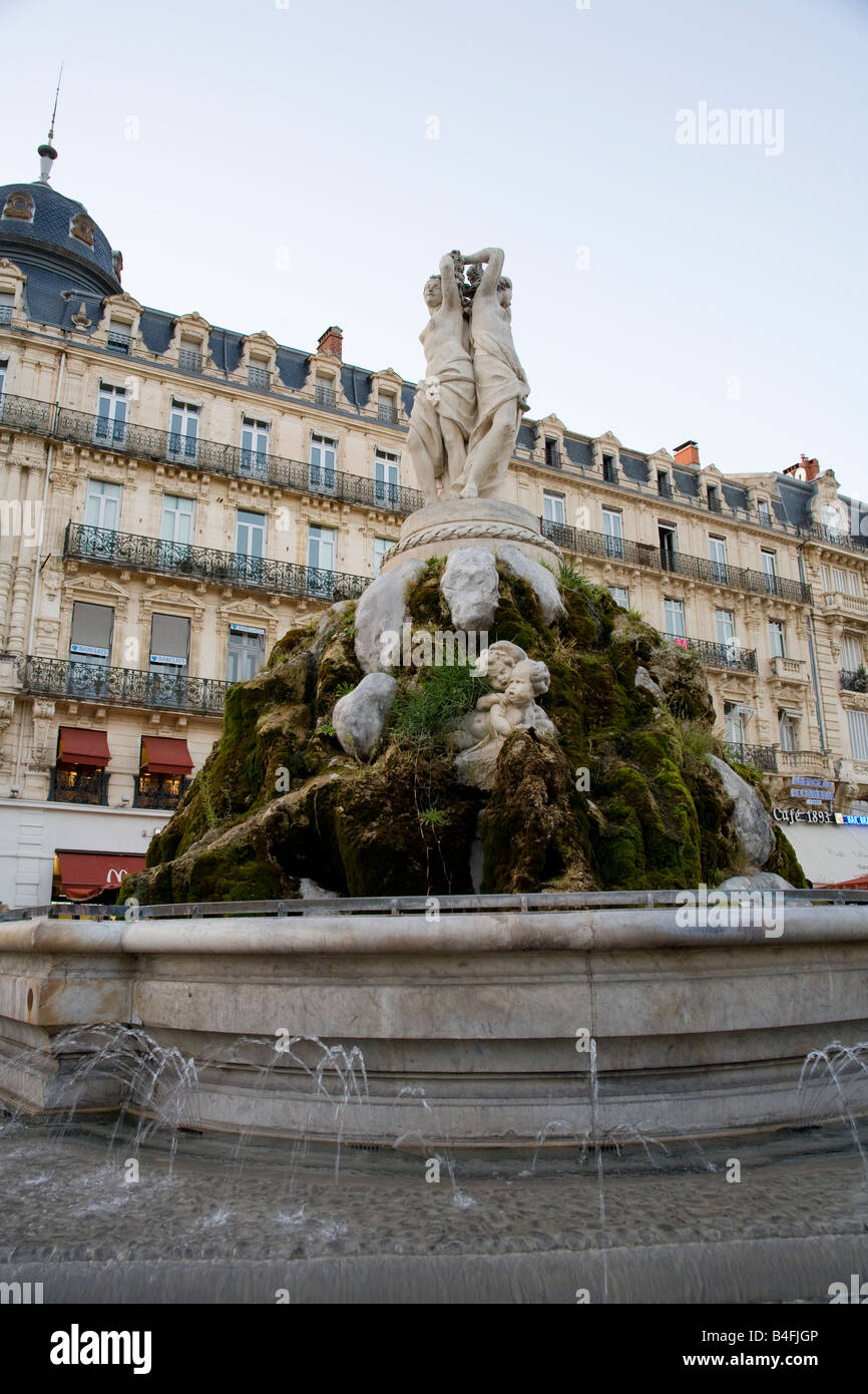 The Three Graces water fountain in the centre of the Place de la ...
