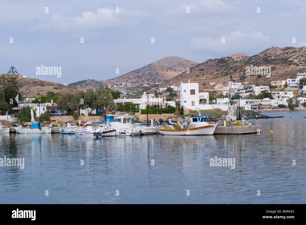 Fishing Boats Moored in Foinix Town Harbour Isle of Siros Cyclades ...