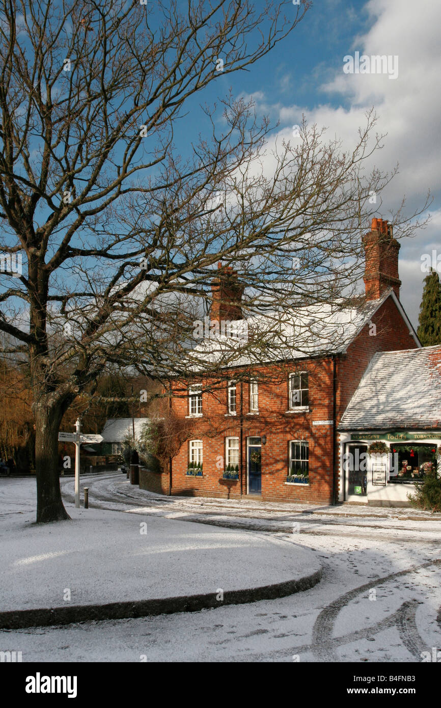 The Square, Shere, Surrey with fake snow laid for the film "The Holiday ...