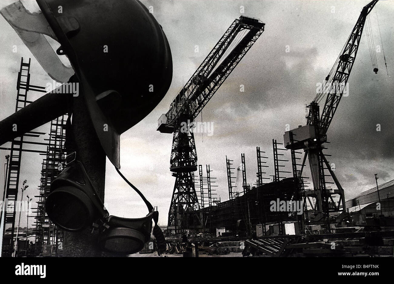 A general view showing cranes and platforms at Clyde Shipyard in ...