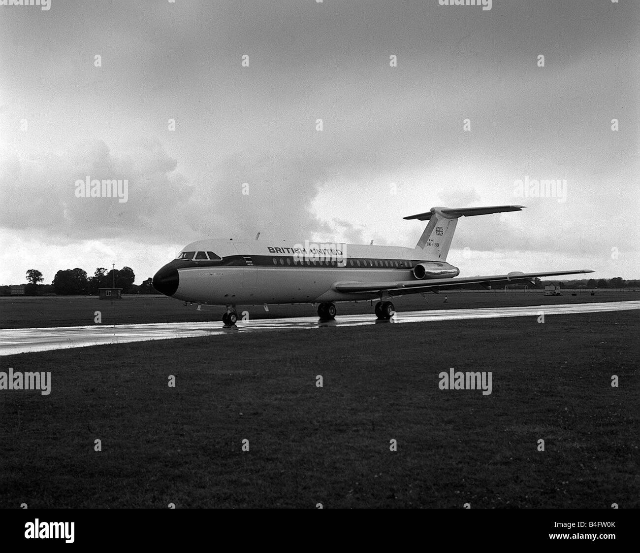 Aircraft BAC 1 11 in the colours of British United at Hurn airport Aug ...