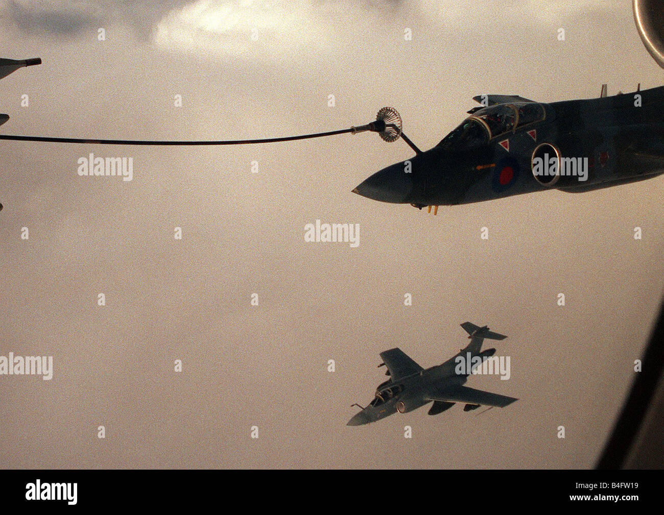 A Royal Air Force BAe Buccaneer S2B of 12 Squadron refuels his aircraft ...