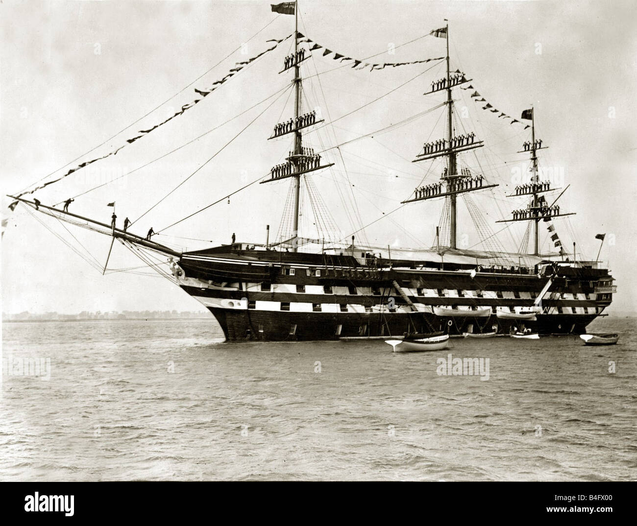 Cadets manning the yards aboard the training ship Worcester a former ...