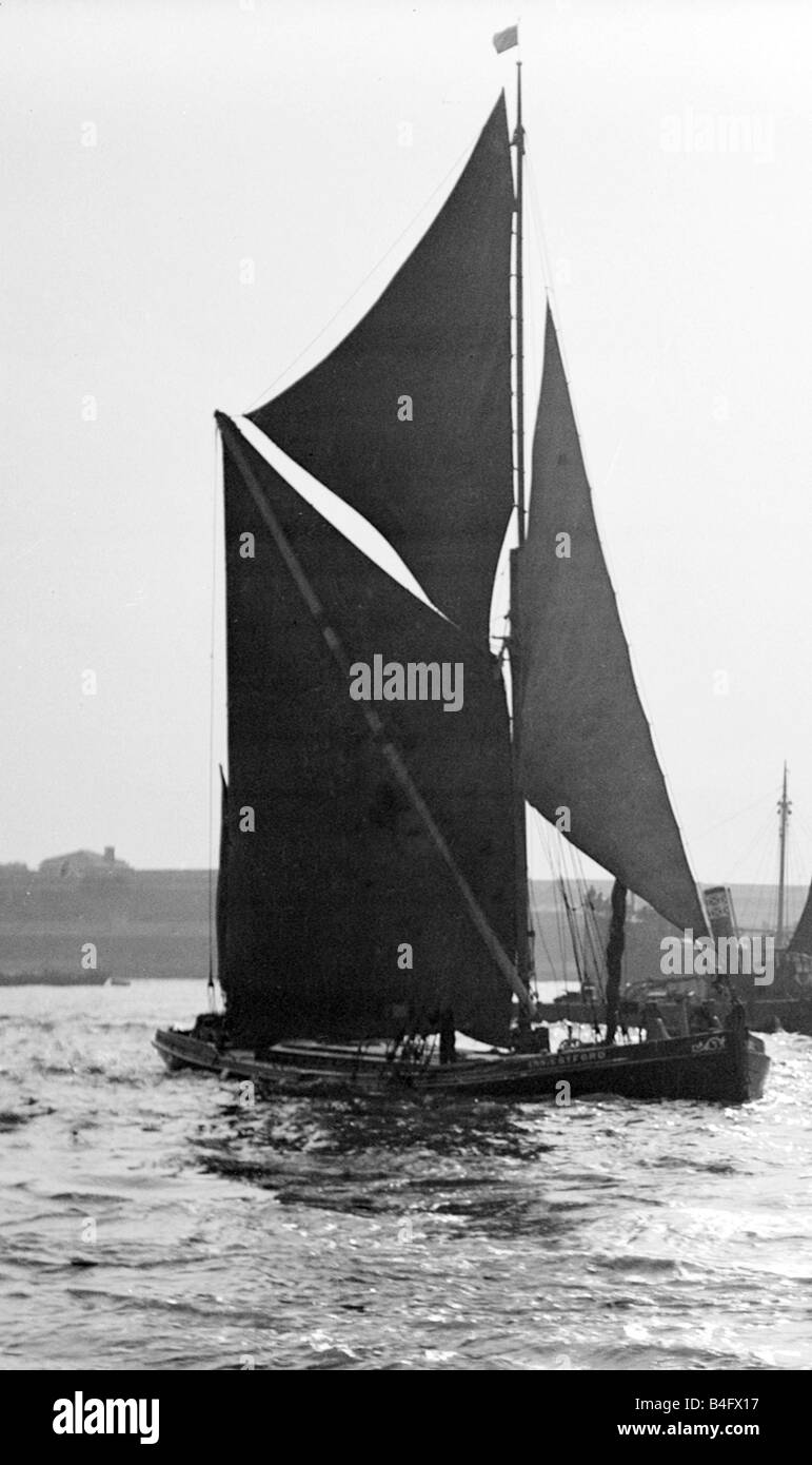 A traditional Thames barge seen here in the Lower Thames estuary circa ...