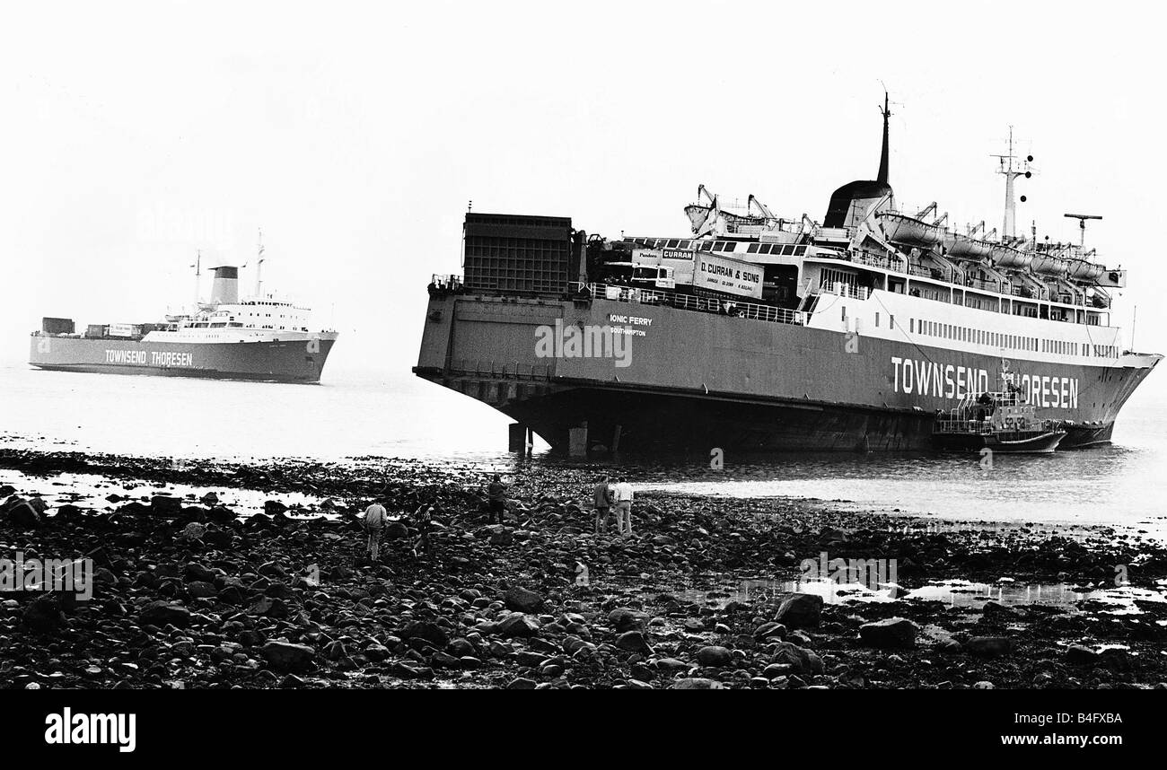The Ionic Ferry owned by Townsend Thoresen after it ran aground at ...