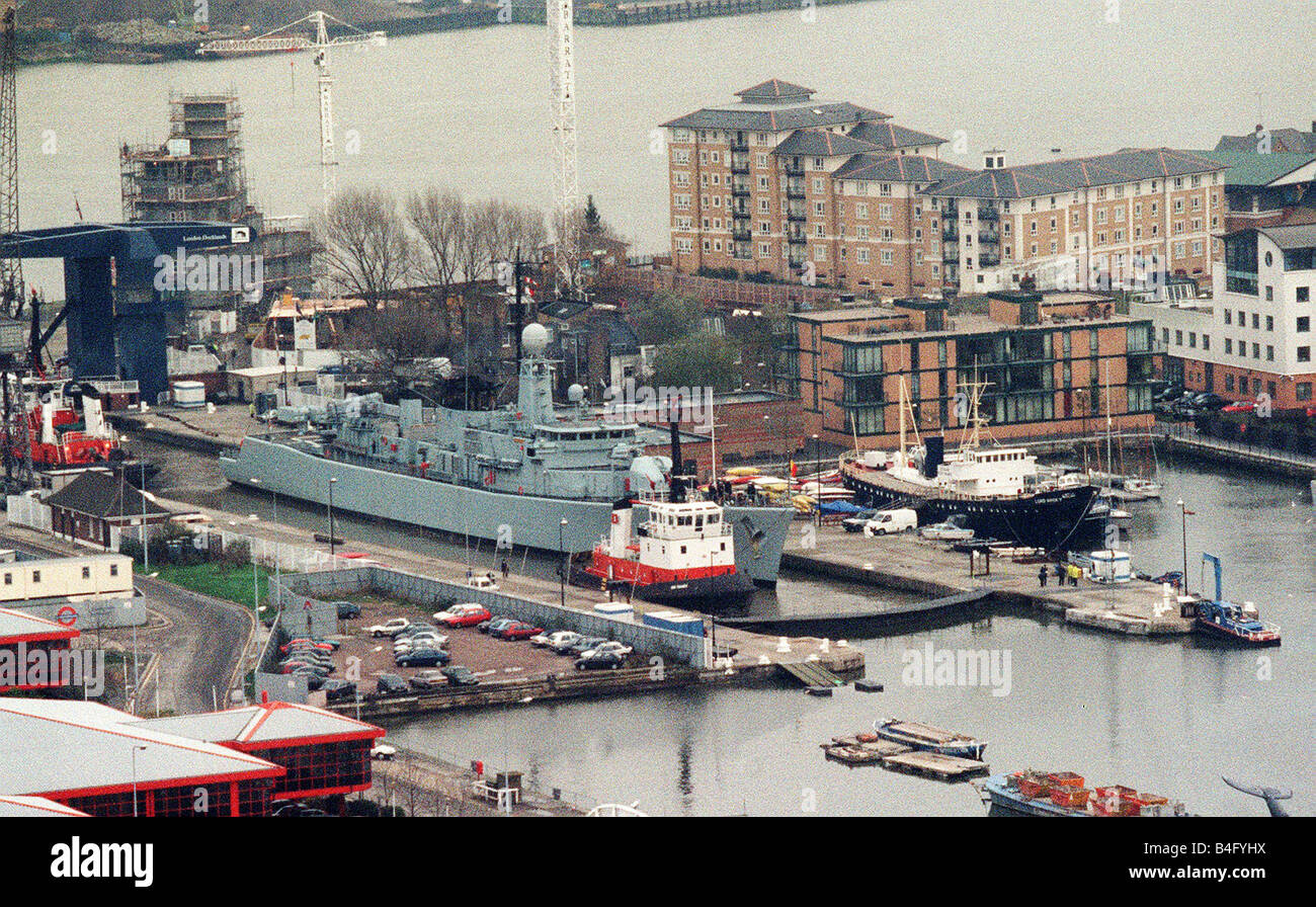 An aerial view showing ships at Naval London Docklands December 1997 ...