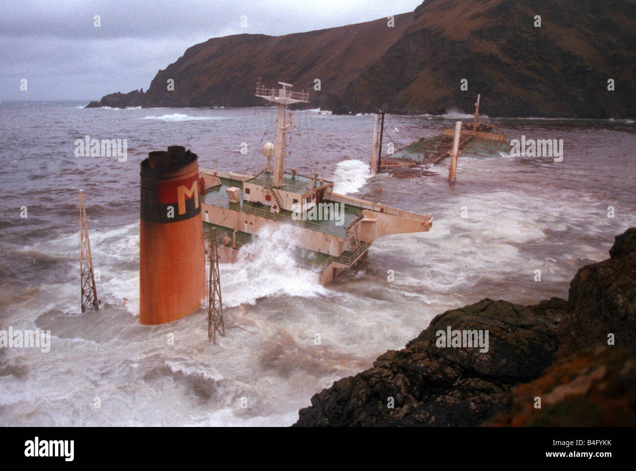 The Oil Tanker Braer aground on Shetland January 1993 The tanker was ...