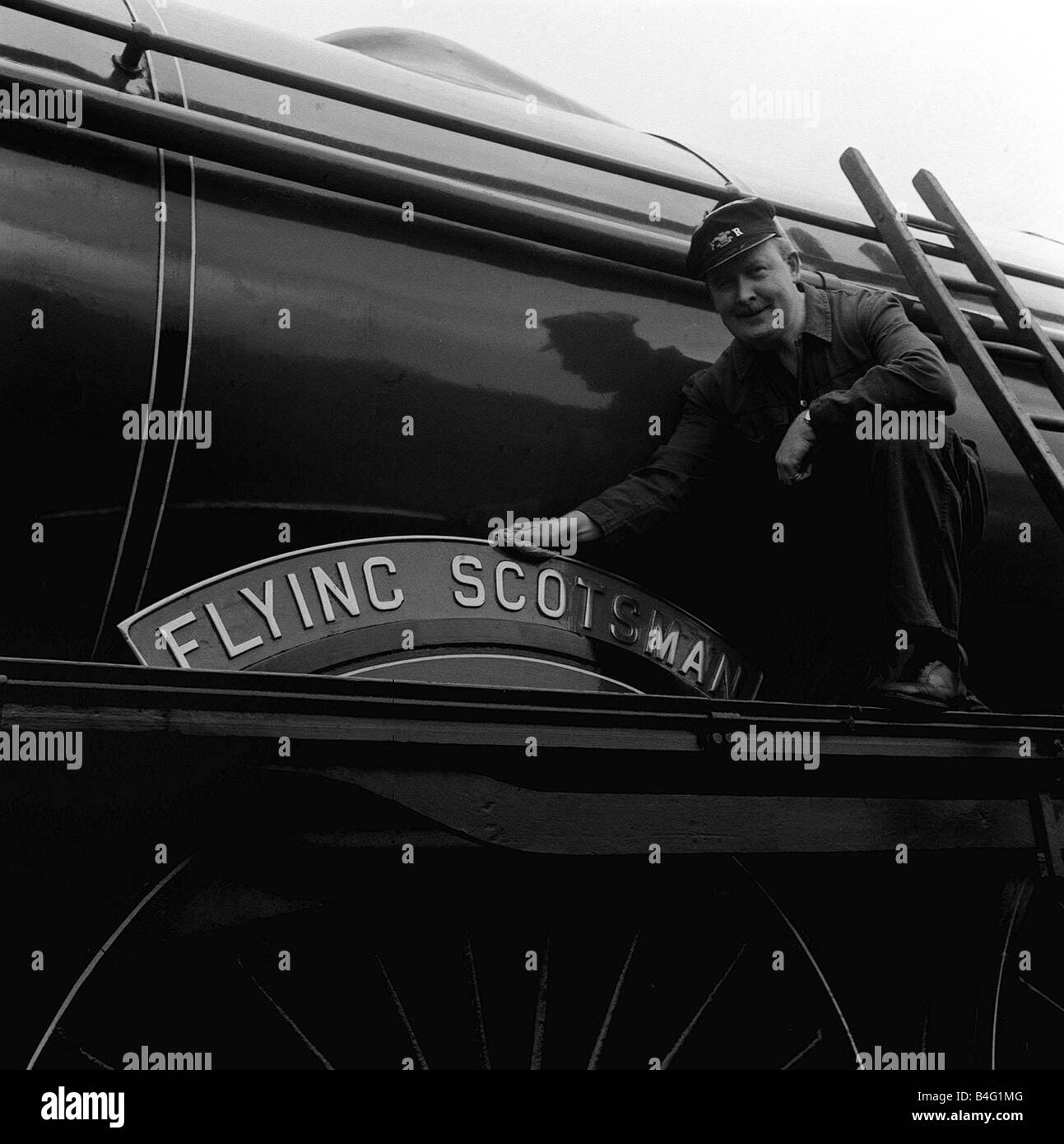 Steam train Flying Scotsman with owner Alan Pegler seen here standing ...