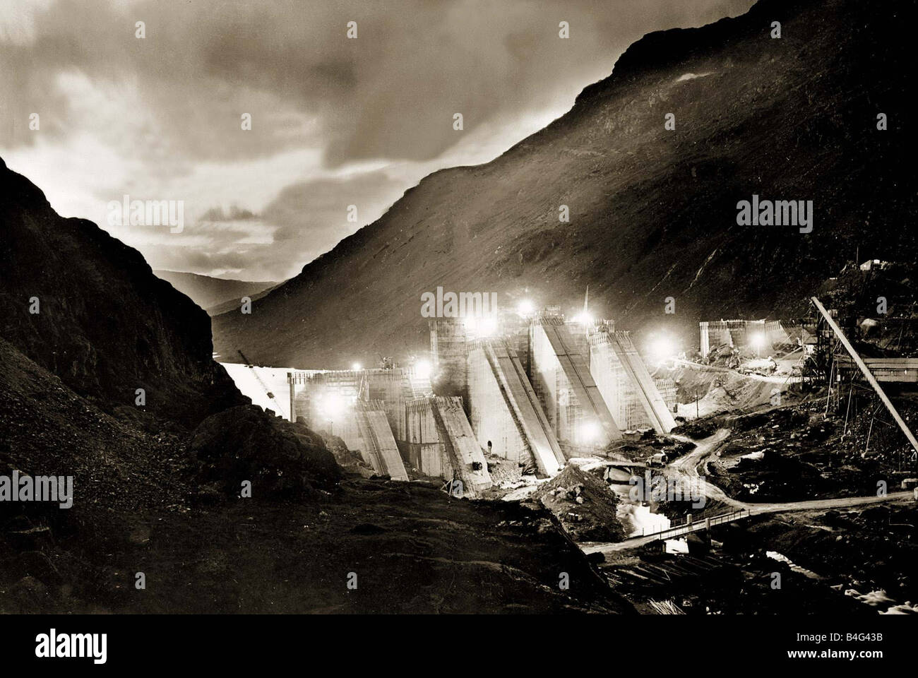 Loch Sloy dam under construction circa 1948 1949 Hydro electric dam ...