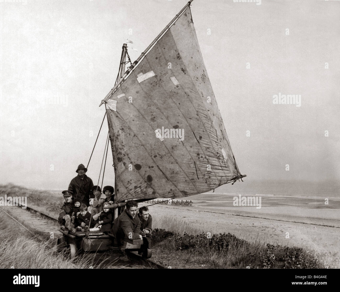 Sail propelled railway at Spurn Head Mr G Hails craft sailing from ...