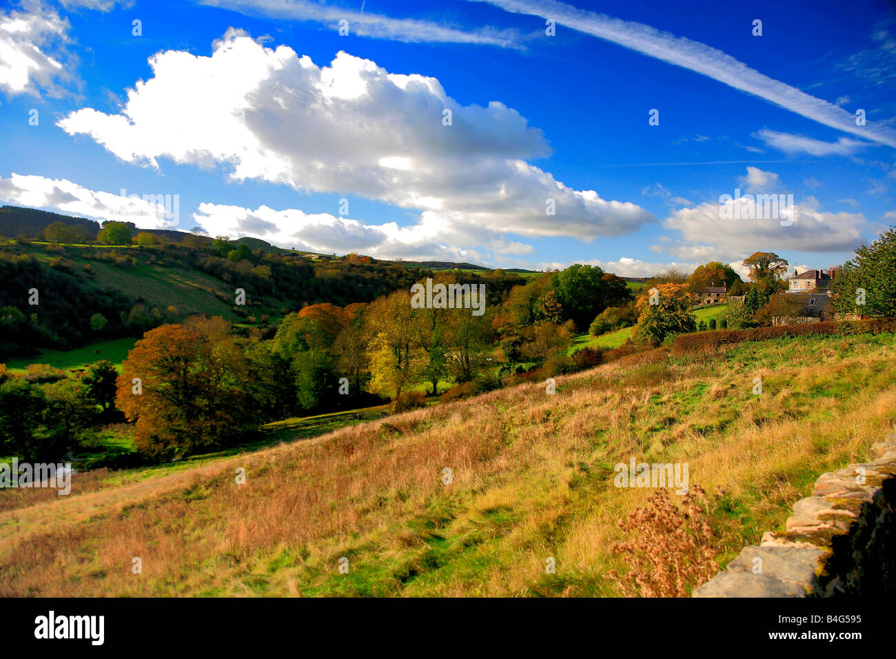 River Amber Valley Landscape Ashover village Peak District National ...