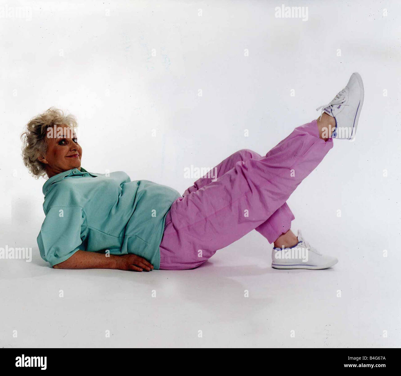Jean Boht Actress Studio shot doing Keep Fit exercise Mirrorpix Stock ...