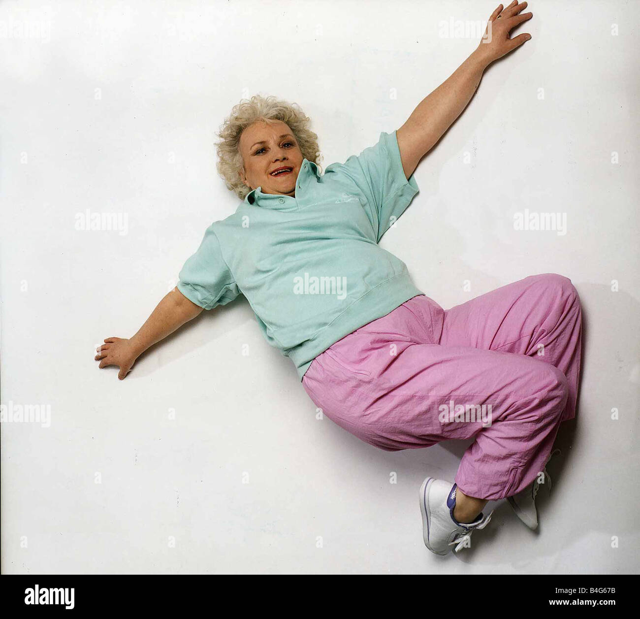 Jean Boht Actress Studio shot doing Keep Fit exercise Mirrorpix Stock ...