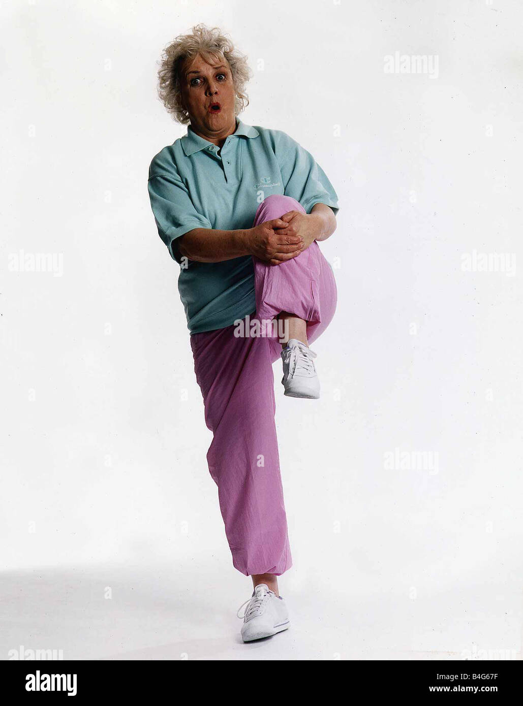 Jean Boht Actress Studio shot doing Keep Fit exercise Mirrorpix Stock ...