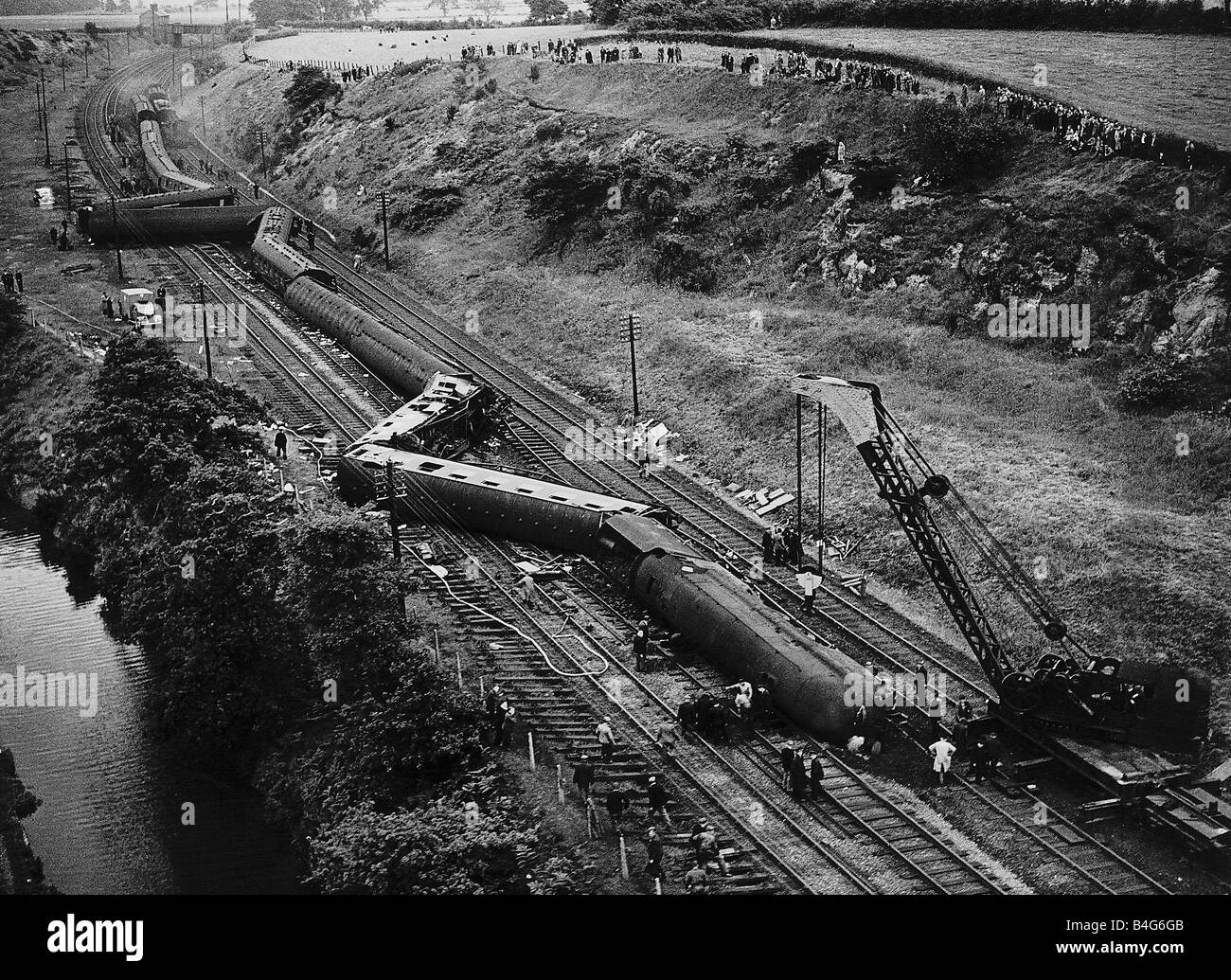 An aerial view of the derailed London to Liverpool express train in ...