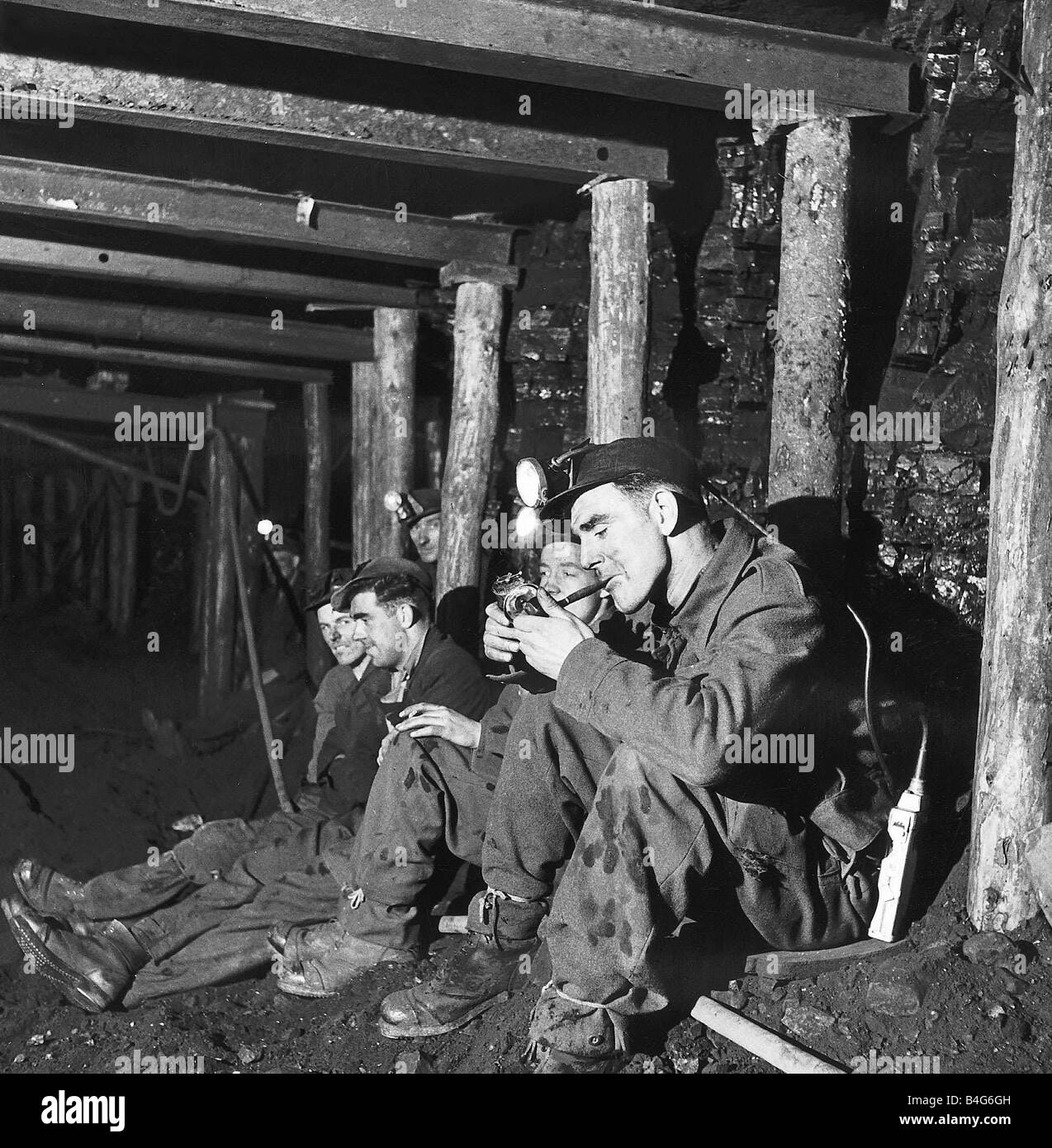 Coal Miners stopping for a cigarette break at the Whitehill Colliery ...