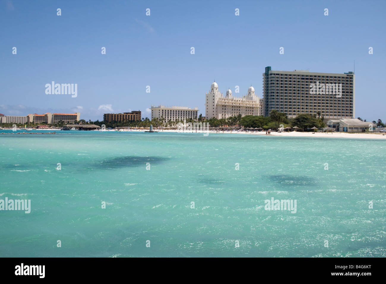 High rise luxury hotels on Aruba'sPalm beach Stock Photo - Alamy