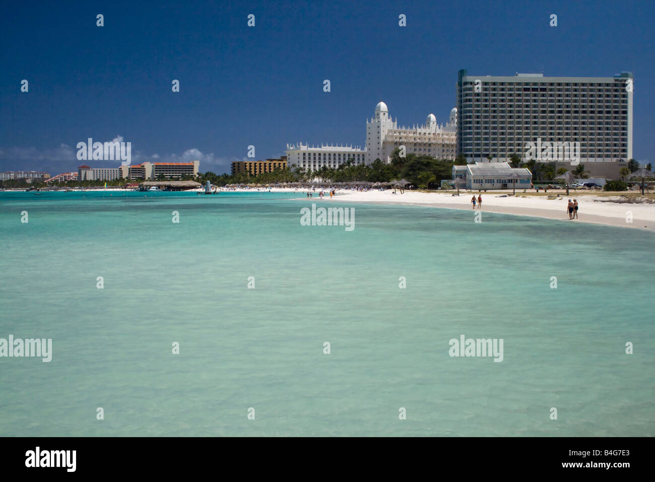 High rise luxury hotels on Aruba'sPalm beach Stock Photo - Alamy