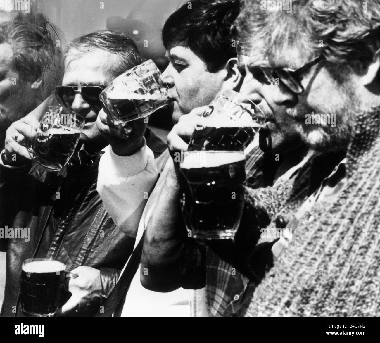 Icelandic trawler crew celebrate end of alcohol ban 1988 Stock Photo ...