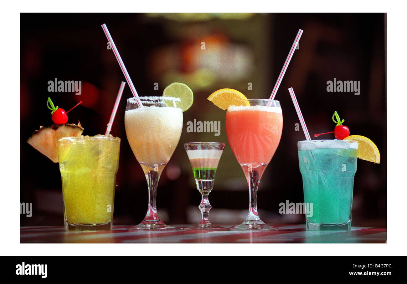 Selection of cocktails lined up on the bar September 1998 Stock Photo ...