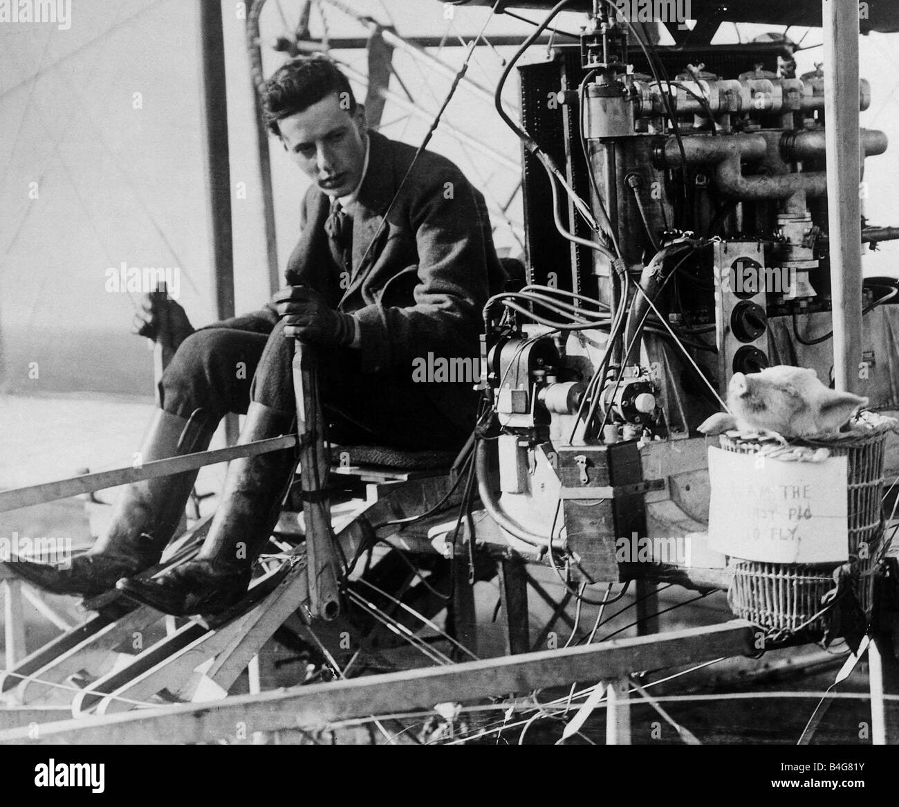 Colonel JTC Moore Brabazon Britains first certified pilot taking a pig ...