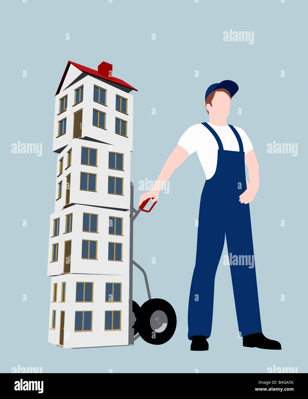 A removal man with houses stacked on a sack barrow Stock Photo - Alamy