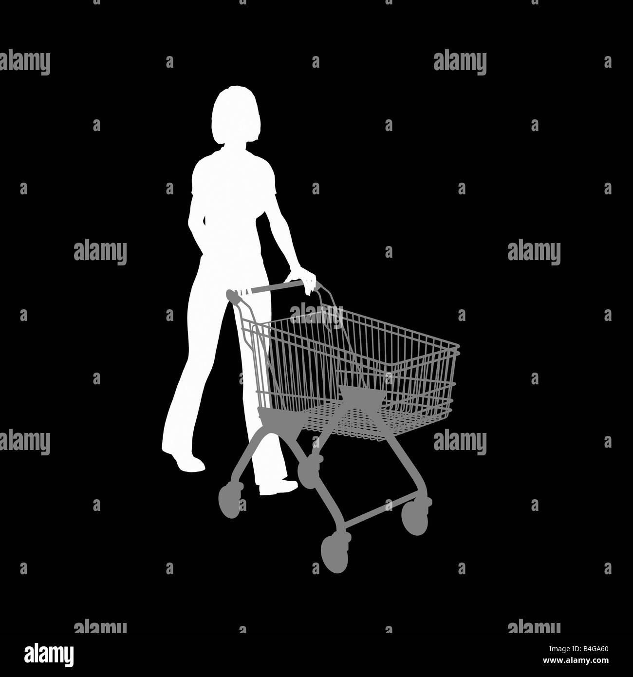 Silhouette of a woman pushing a shopping trolley Stock Photo - Alamy