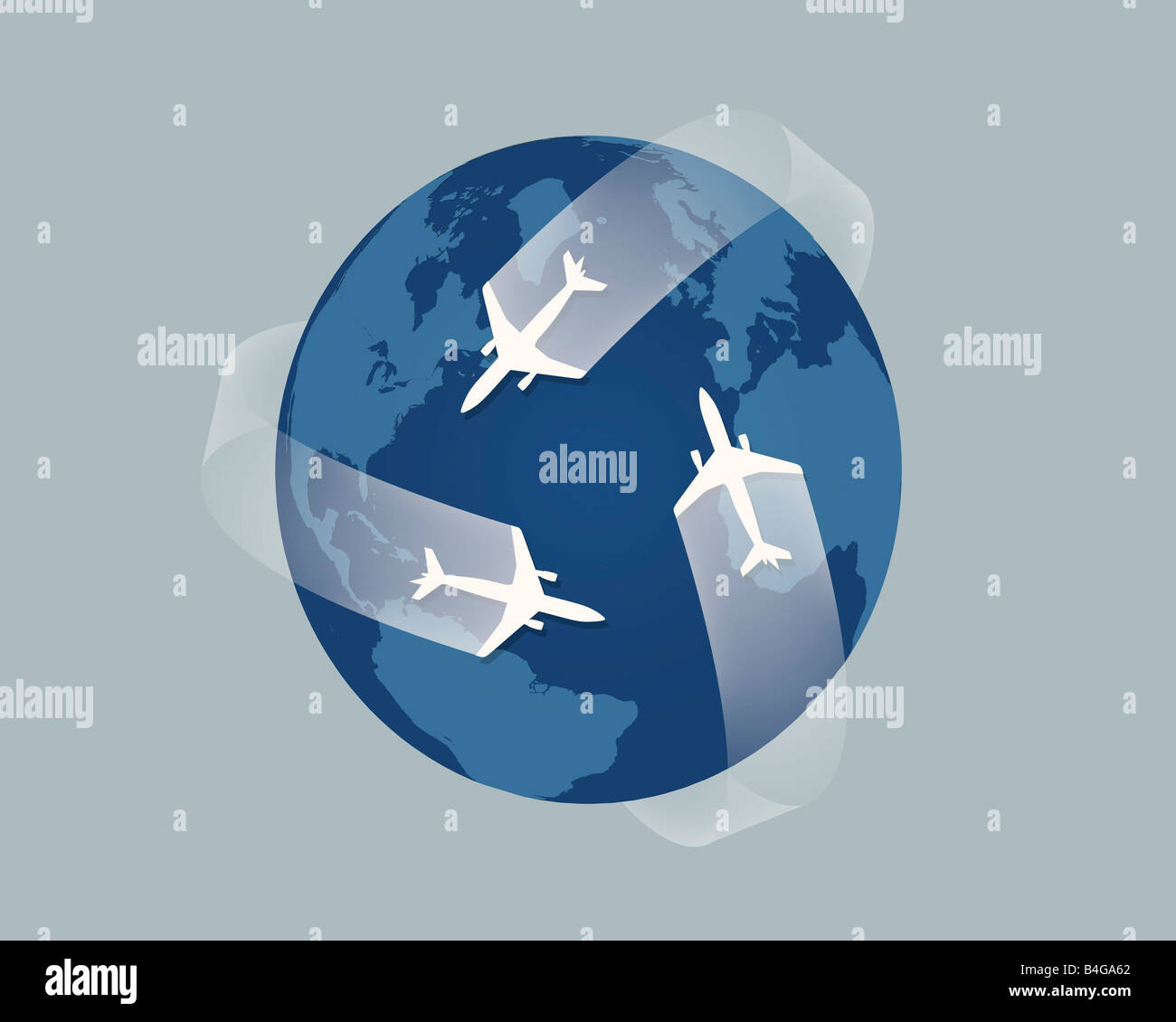 Planes flying across the globe Stock Photo - Alamy