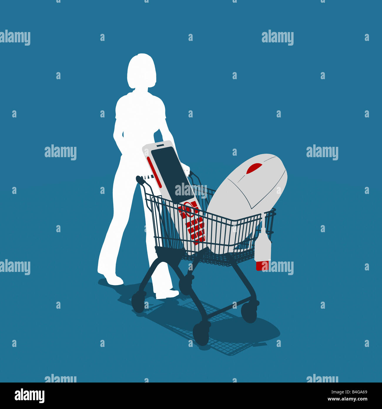 Woman pushing shopping trolley hi-res stock photography and images - Alamy