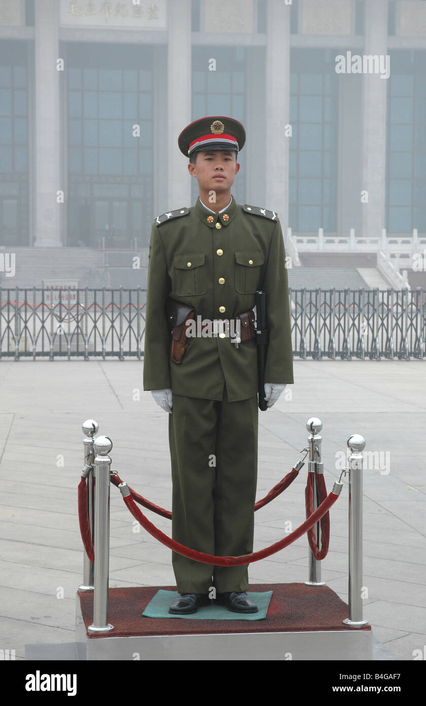 Guard stands on podium in Tiananmen Square Beijing China Stock Photo ...