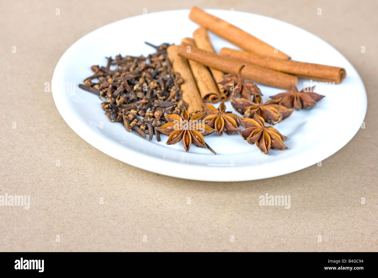 Assorted spices on white porcelain plate Stock Photo - Alamy