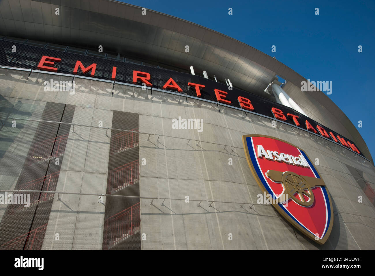 A view outside of the Arsenal Emirates stadium clearly showing the ...