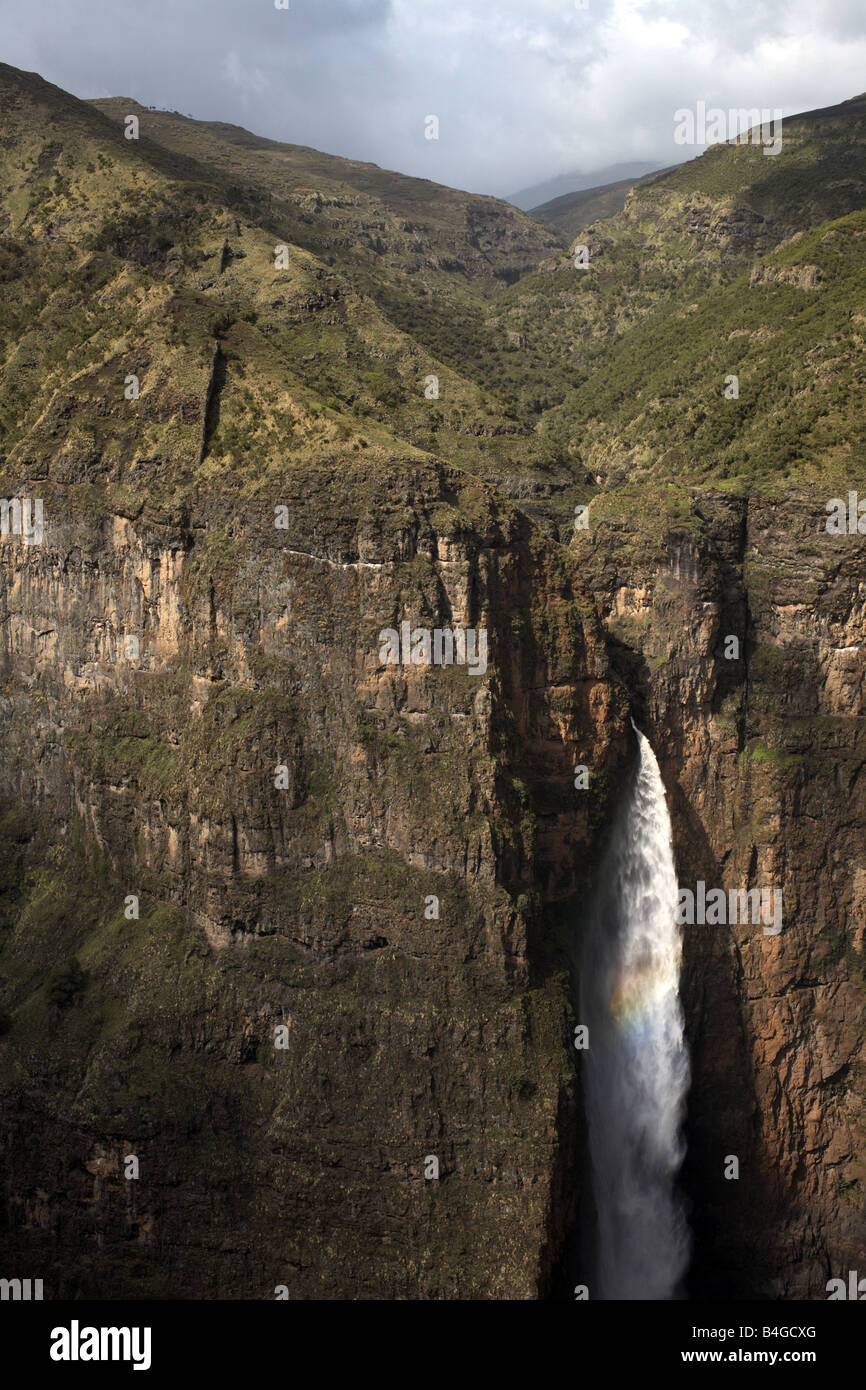 A waterfall at the Geech Abyss, in the Simien Mountains National Park ...