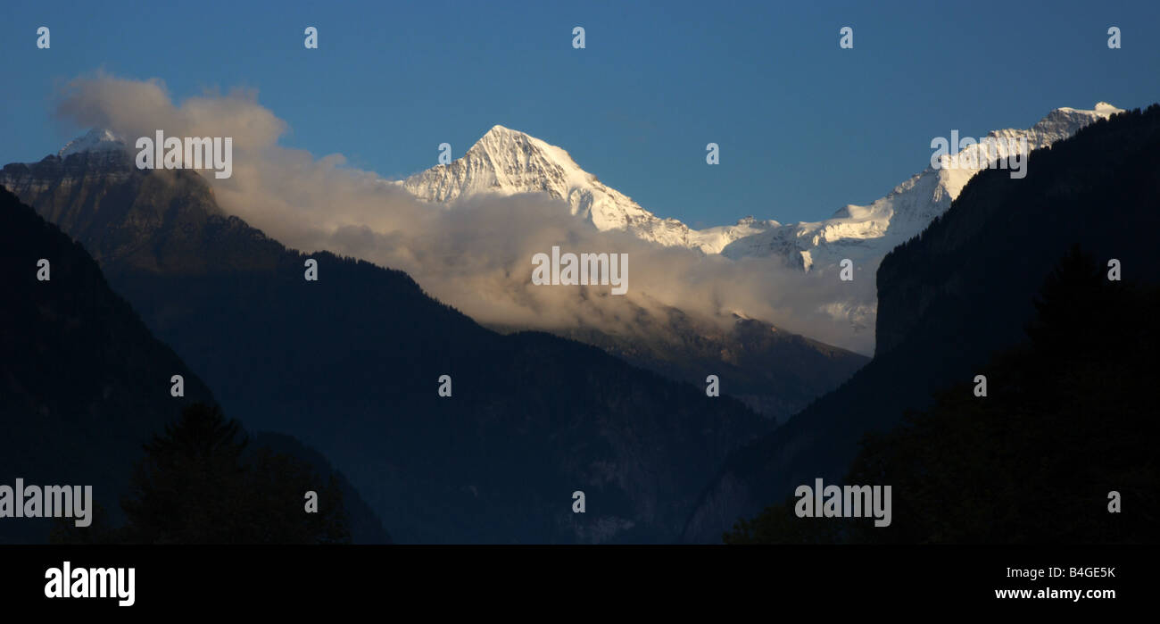 The Monch and Jungfrau mountains in the Swiss Alps Bernese Oberland ...